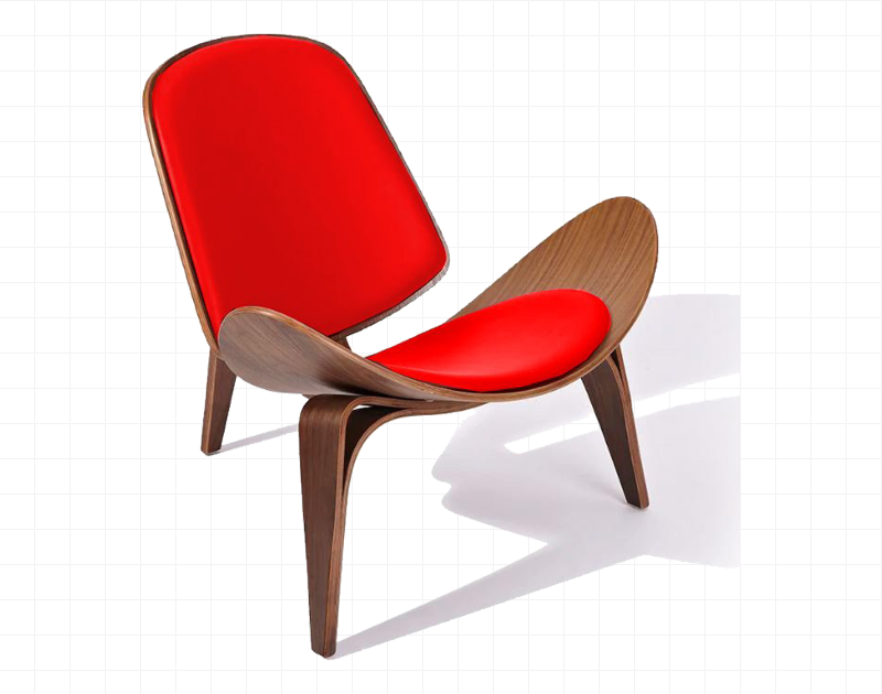 Shell Chair (CH07) Italian Leather/Red/Rosewood | Mobelaris